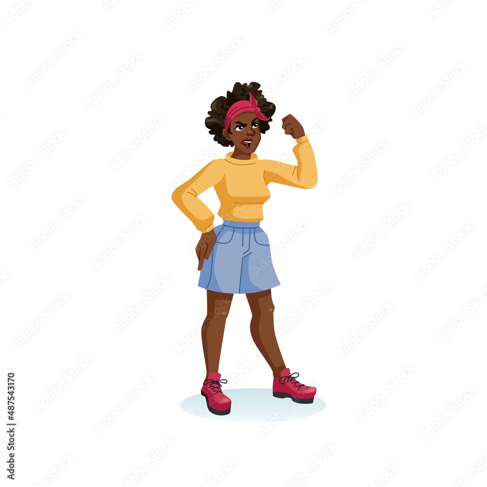 Vector cartoon flat black woman character in aggressive mood-social ...