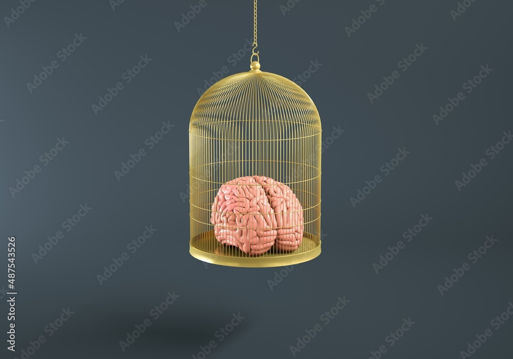 Brain In A Golden Cage. 3D Rendering. Stock Illustration | Adobe Stock