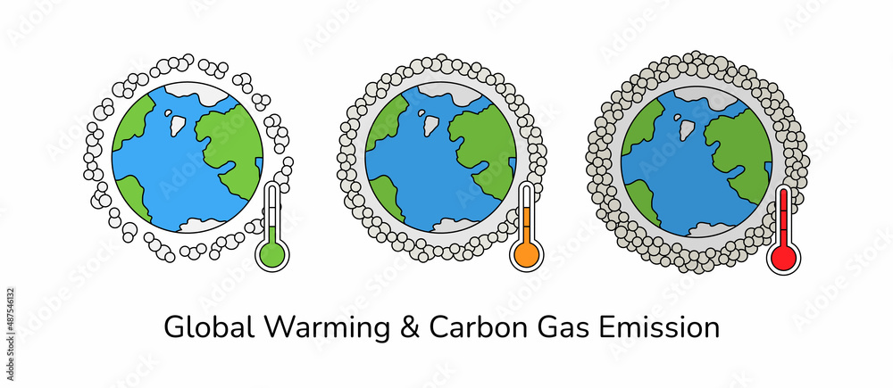 CO2 gas emission effect on global warming. Planet Earth surrounded by ...