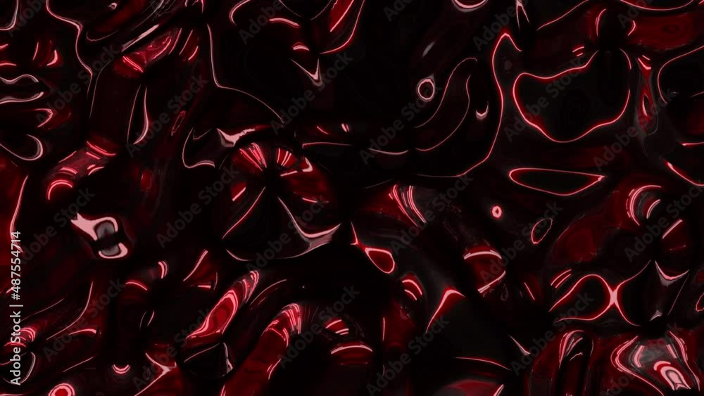 Iridescent metallic vibrant dark red color surface with moving ripples ...