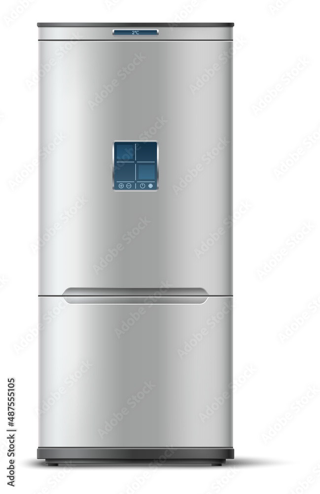 Realistic fridge. Modern digital screen refrigerator. Food cooler Stock ...