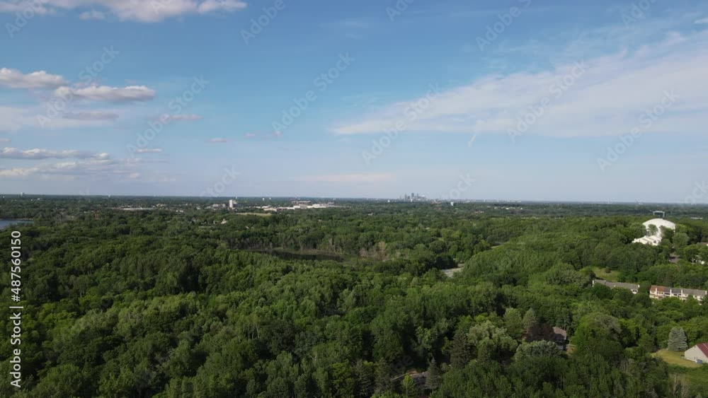 Beautiful aerial view over Hopkins, Minnesota, with pond nestled in ...