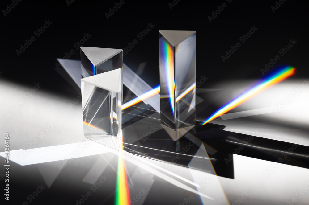 Multi triangular Prism dispersing sun beam splitting into a spectrum on ...
