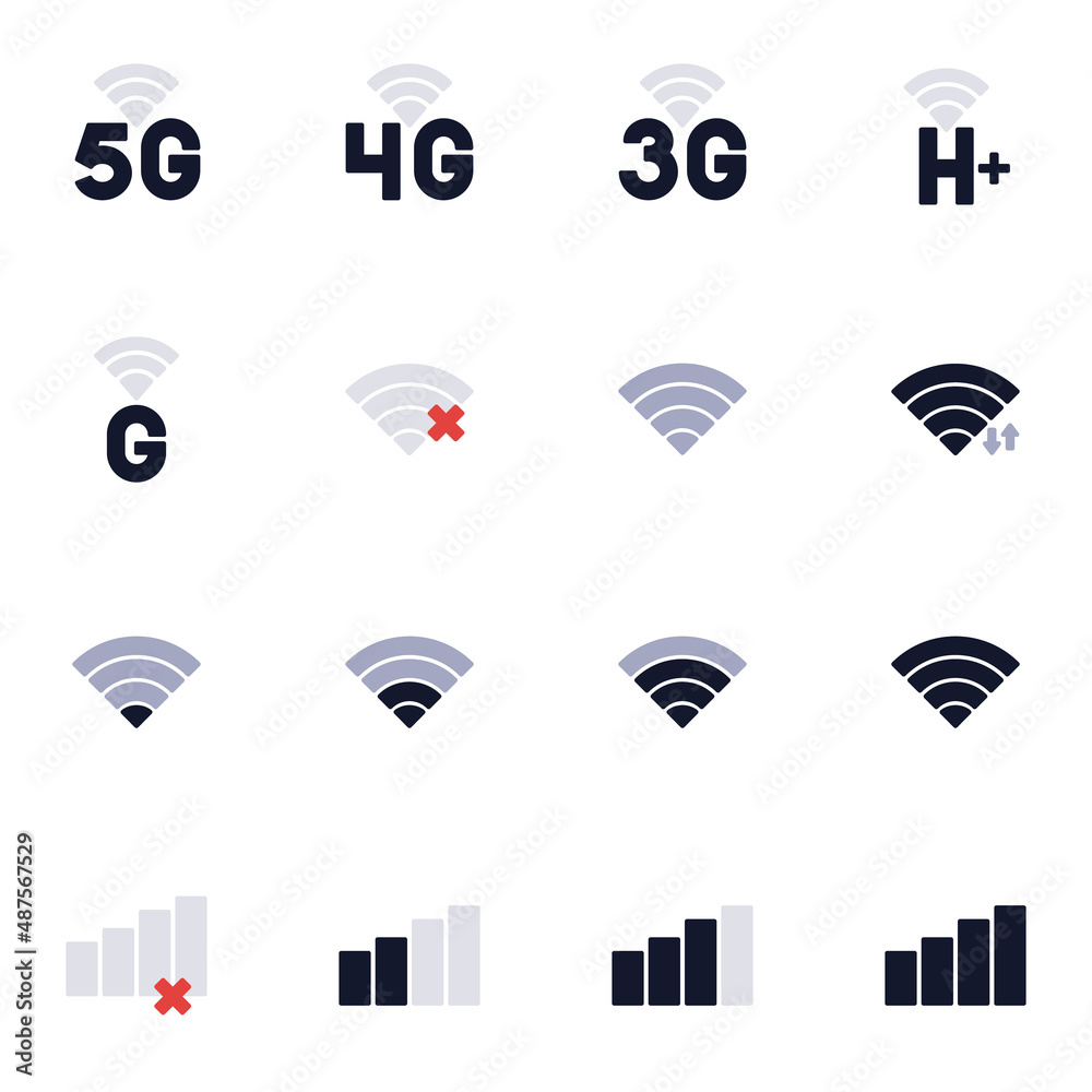 Mobile network signal flat icons set Stock Vector | Adobe Stock