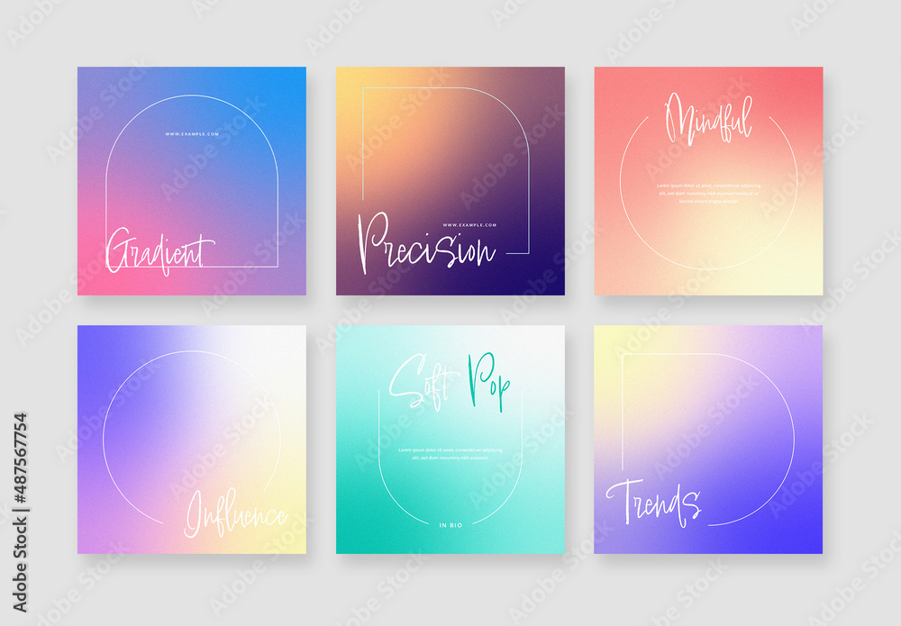 Soft Design Layouts with Pastel Gradients and White Typography Stock ...