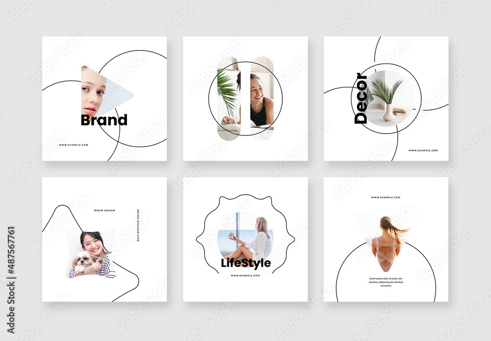 Minimalist Social Media Layouts with Line Art Design Stock Template ...