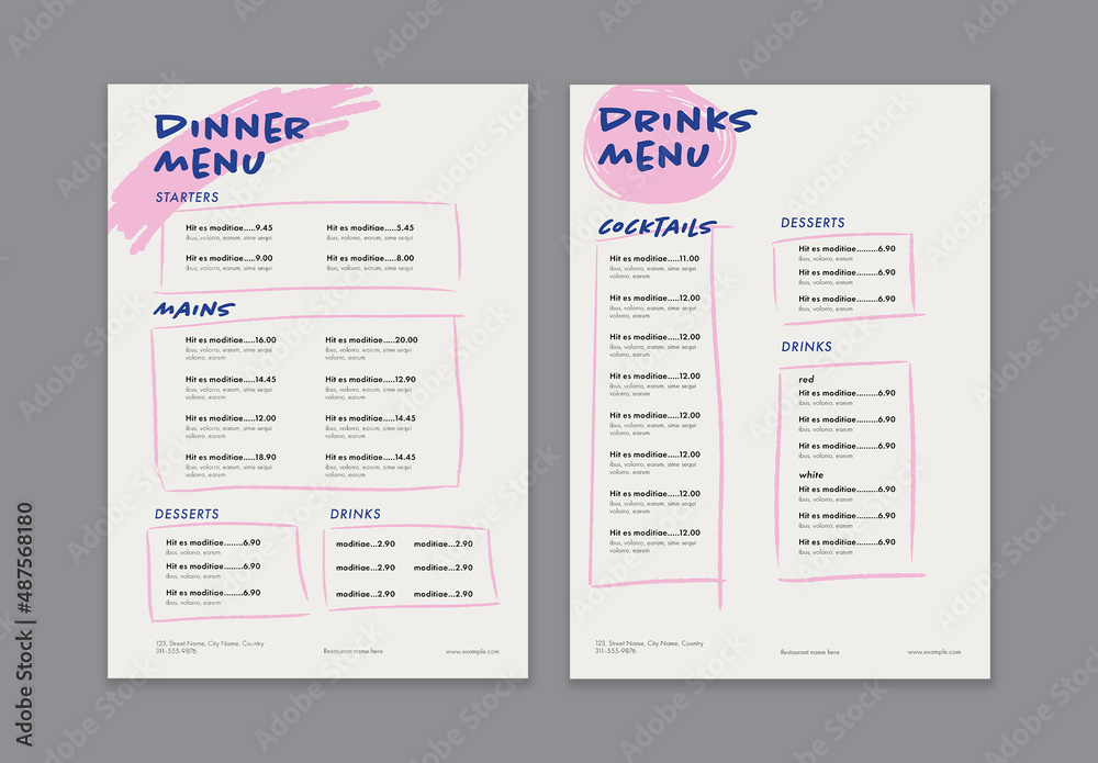 Creative Menu Layout with Hand Drawn Elements Stock Template | Adobe Stock
