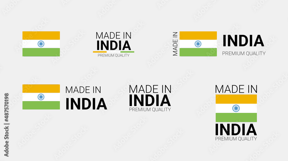 Vector set of made in India labels, made in the India logo, India flag ...