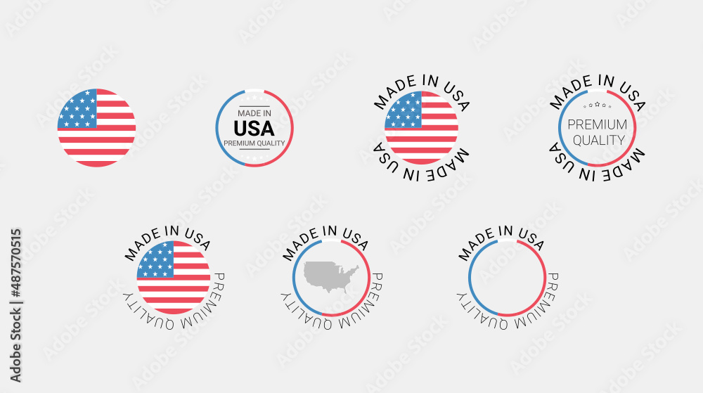 Vector set of made in USA labels, made in the USA logo, USA flag ...