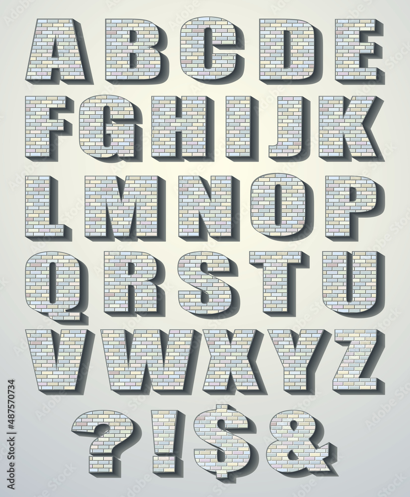 Vector font build out of red bricks. Signs and symbols of the Latin ...
