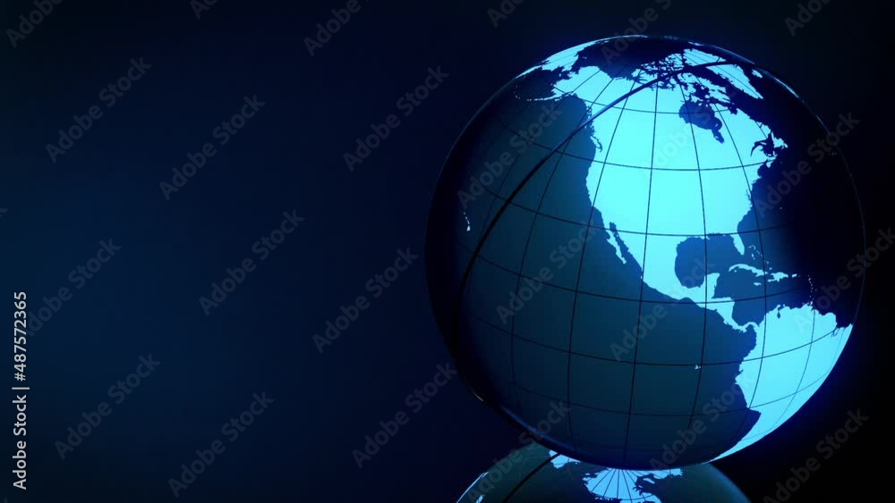 A 3D blue neon model of the planet Earth with a reflective matte ...