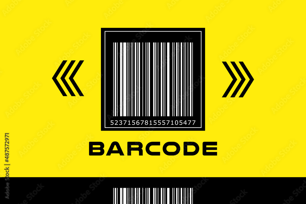 Barcode abstract art design inside a square shape in black, yellow and ...