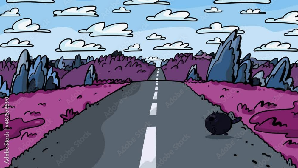 Black cat crossing path as symbol of good or bad luck. Cartoon ...