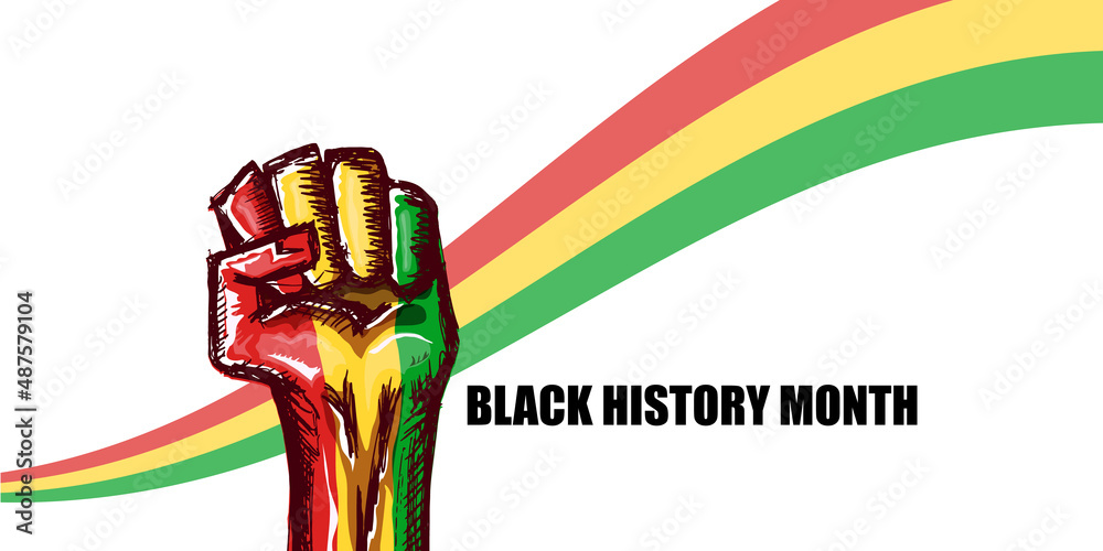 Black history month horizontal banner with protest raised fist colored ...