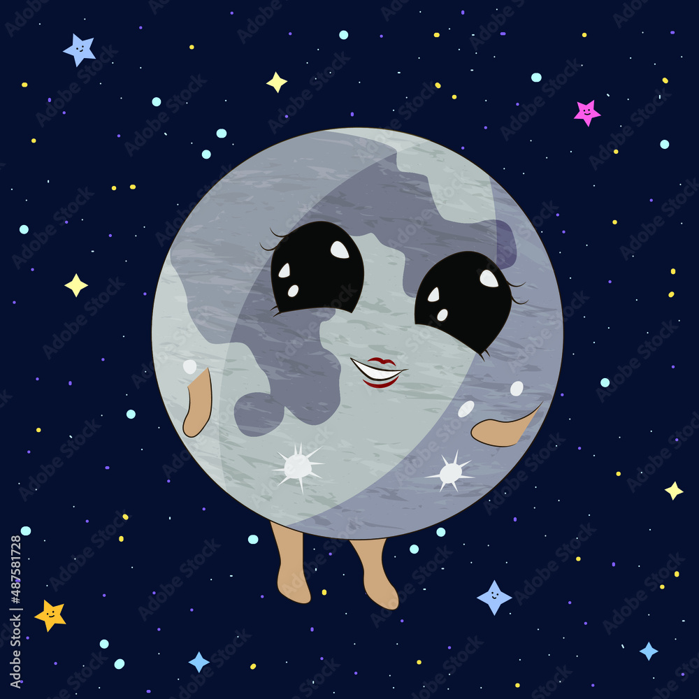 Cartoon Moon on space background, vector illustration Stock Vector ...