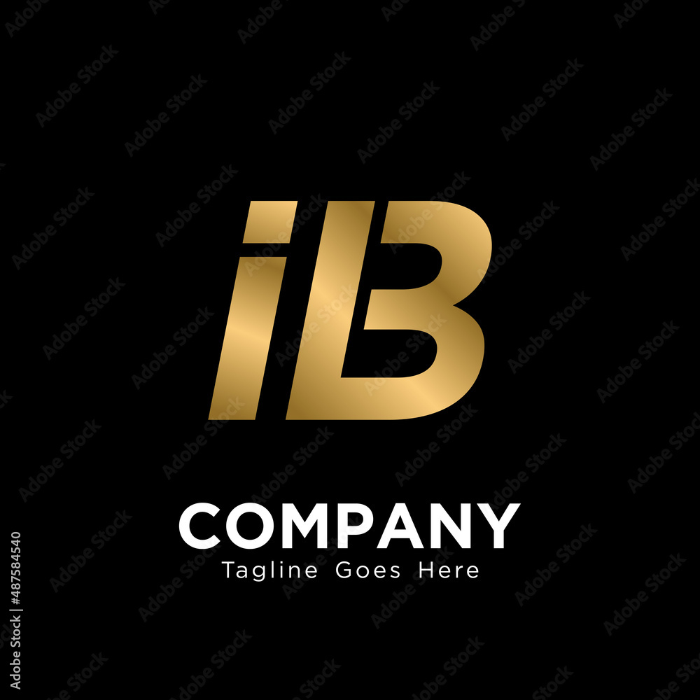 Letter IB Logo Design with Golden Gradient Isolated on Black Background ...