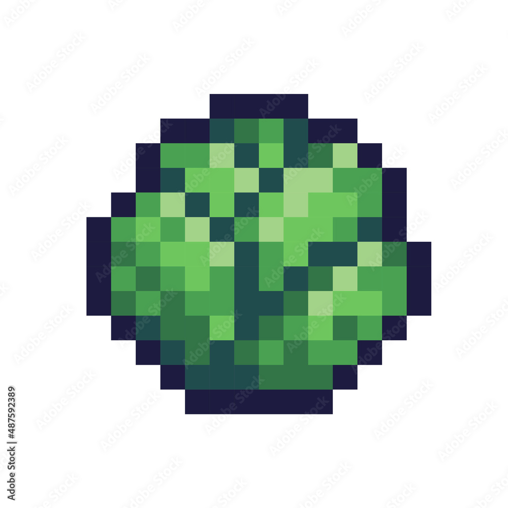 Green cabbage pixel art icon. Kale, broccoli logo. 8-bit sprite. Game ...