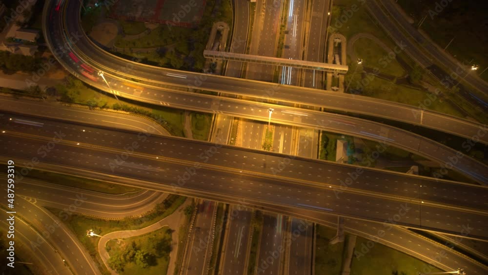 4K : Hyperlapse or Dronelapse Top view of Highway road junctions. The ...