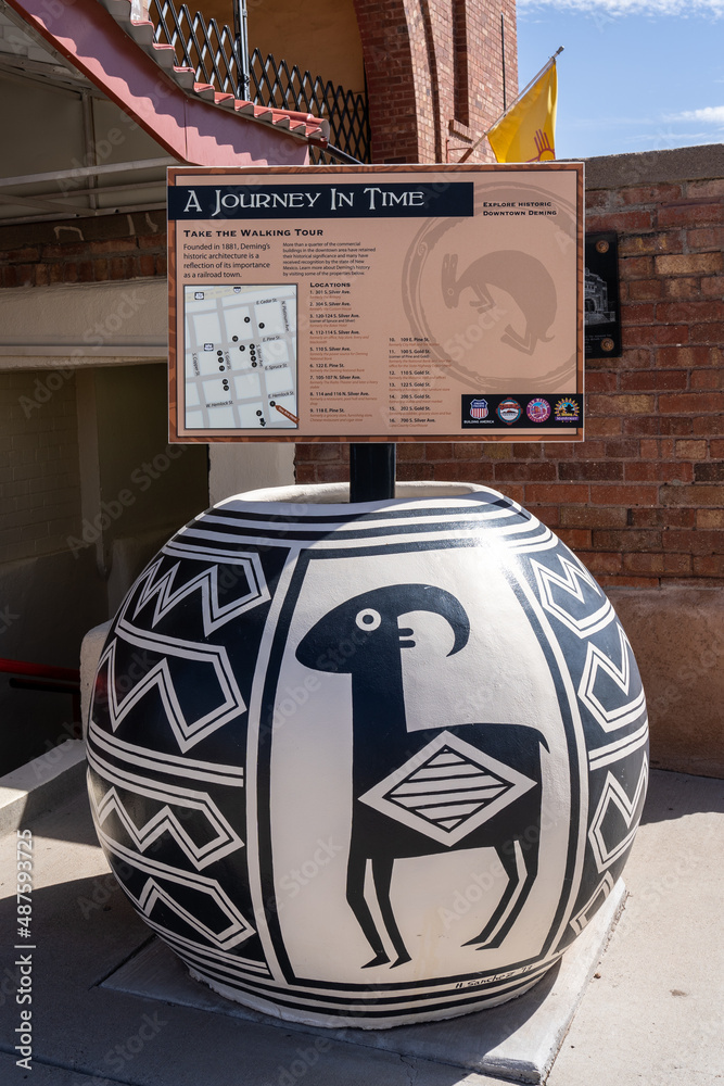 Deming, NM - Oct. 11, 2021: "A Journey In Time" sign offers a walking ...