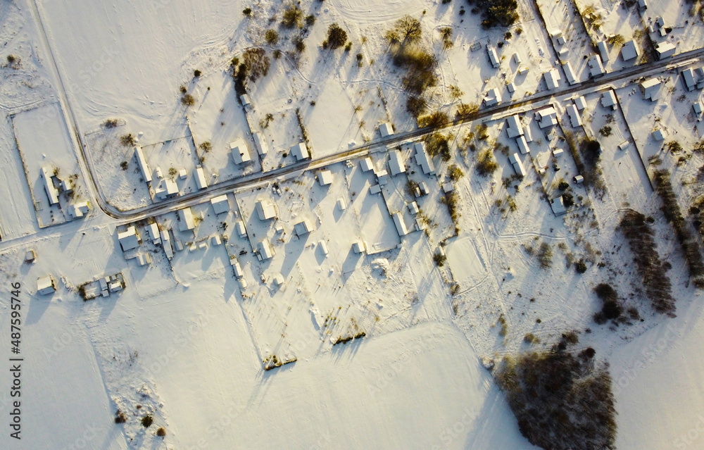 Aerial view from a height on the map of a suburban area with houses and ...