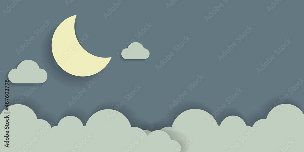 Night scene of sky background with moon and cloud. papercut effect ...
