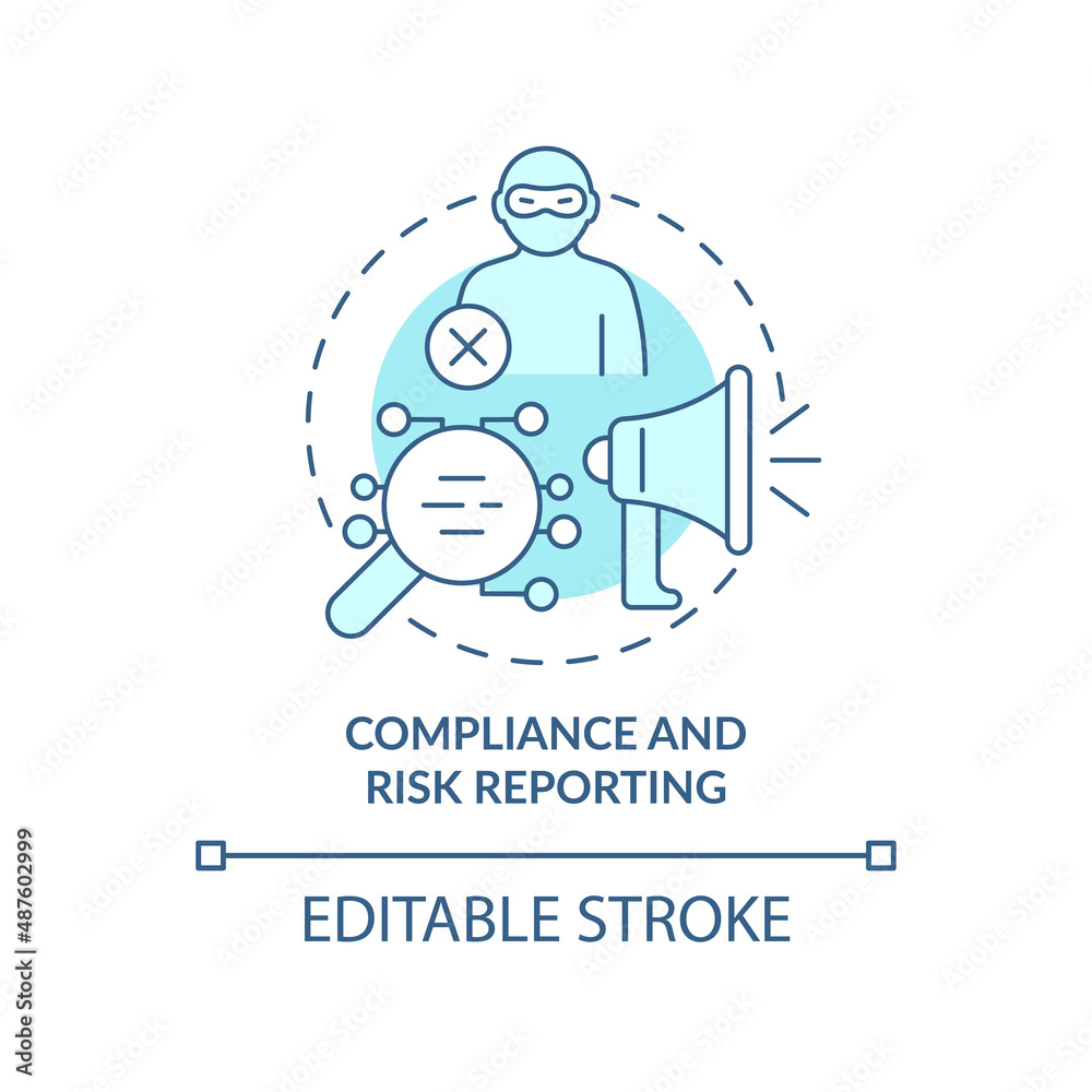 Compliance and risk reporting turquoise concept icon. Automated banking ...
