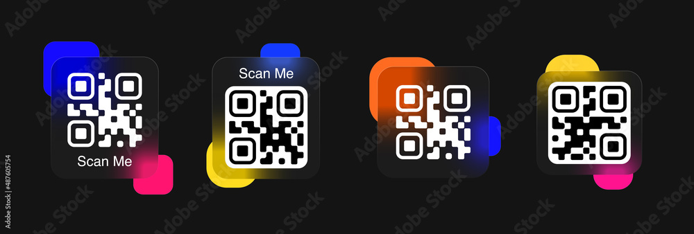 Qr Code SCAN ME Set template in glassmorphism style. EPS 10 vector ...