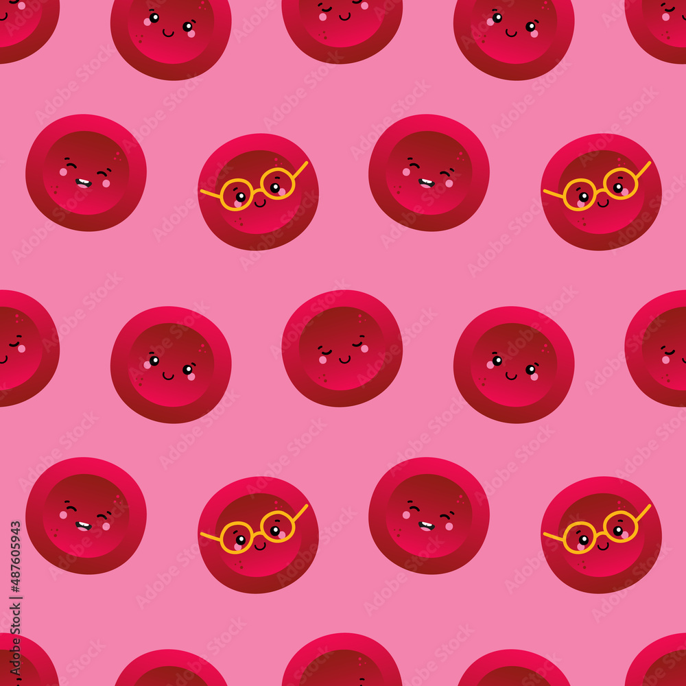 Cute red blood cells, erythrocytes characters vector seamless pattern ...