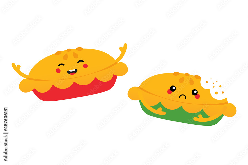 Cute colorful happy and sad cartoon style pie characters for food and ...