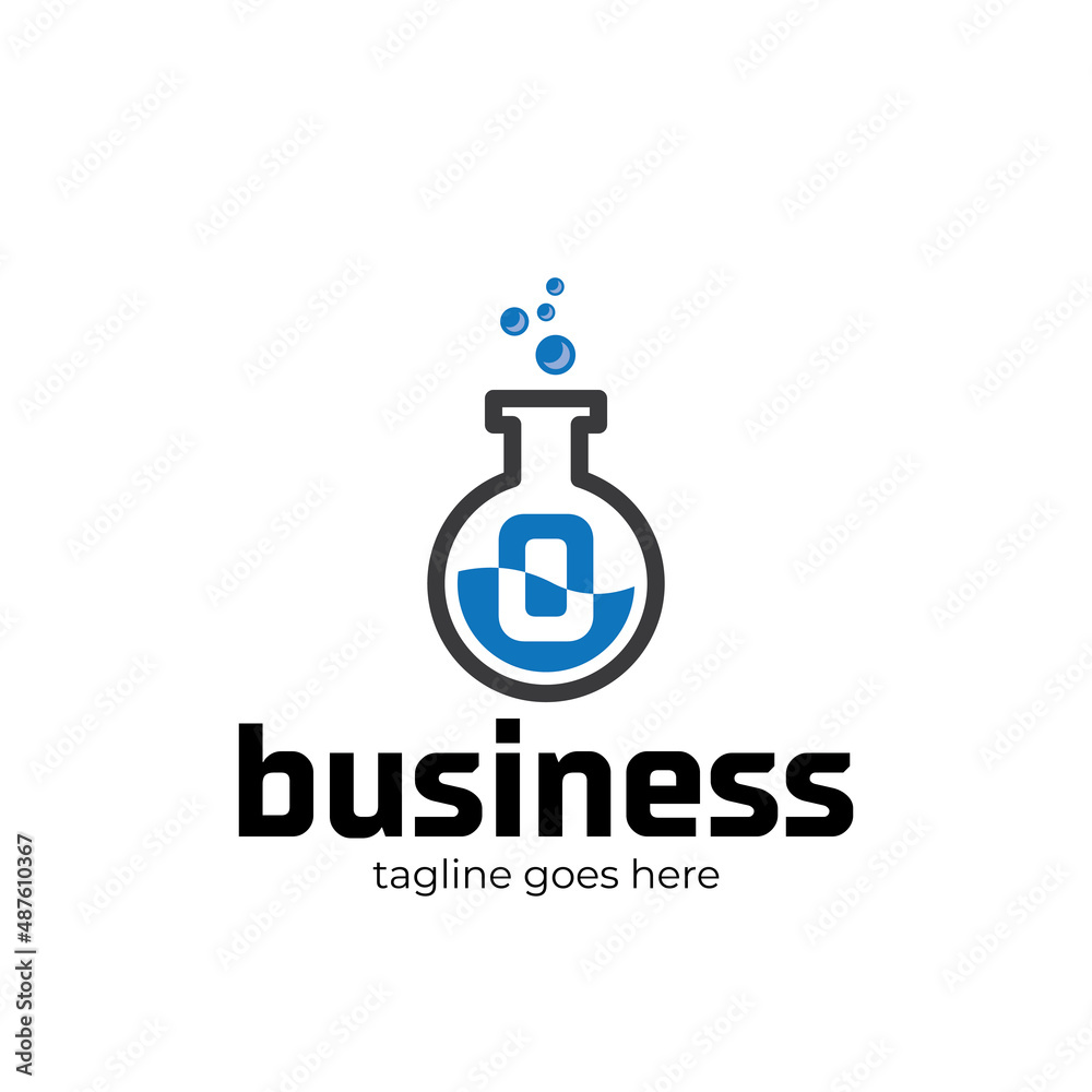 Chemistry lab letter O logo template, glassware and molecules isolated ...