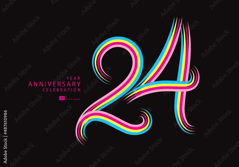 24 years anniversary celebration logotype colorful line vector, 24th ...