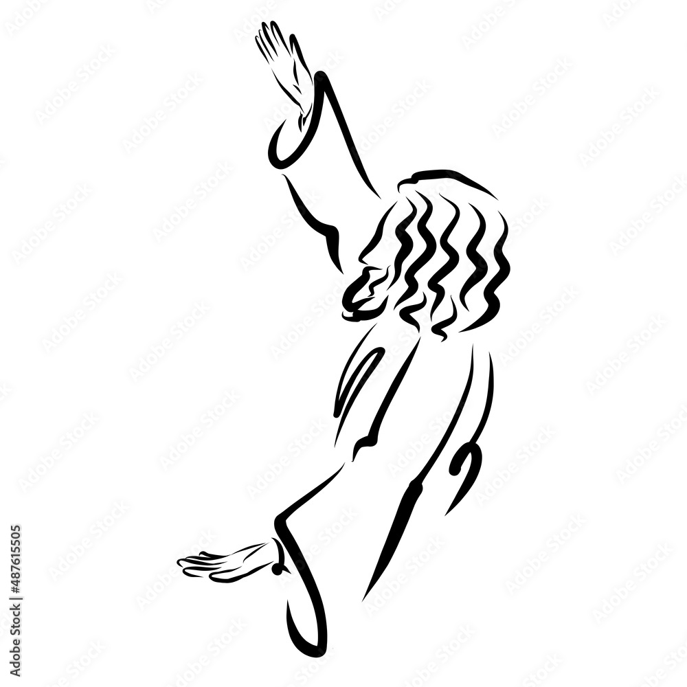 Biblical prophet or apostle preaching about God, raising one hand to ...