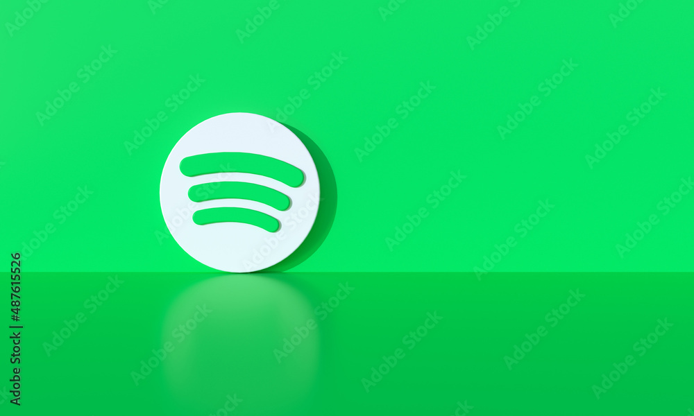 Spotify logo on green wall background with hard shadow and space for ...