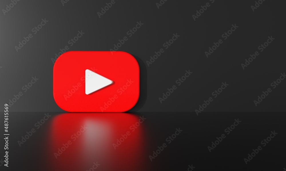 Youtube logo on black wall background with hard shadow and space for ...