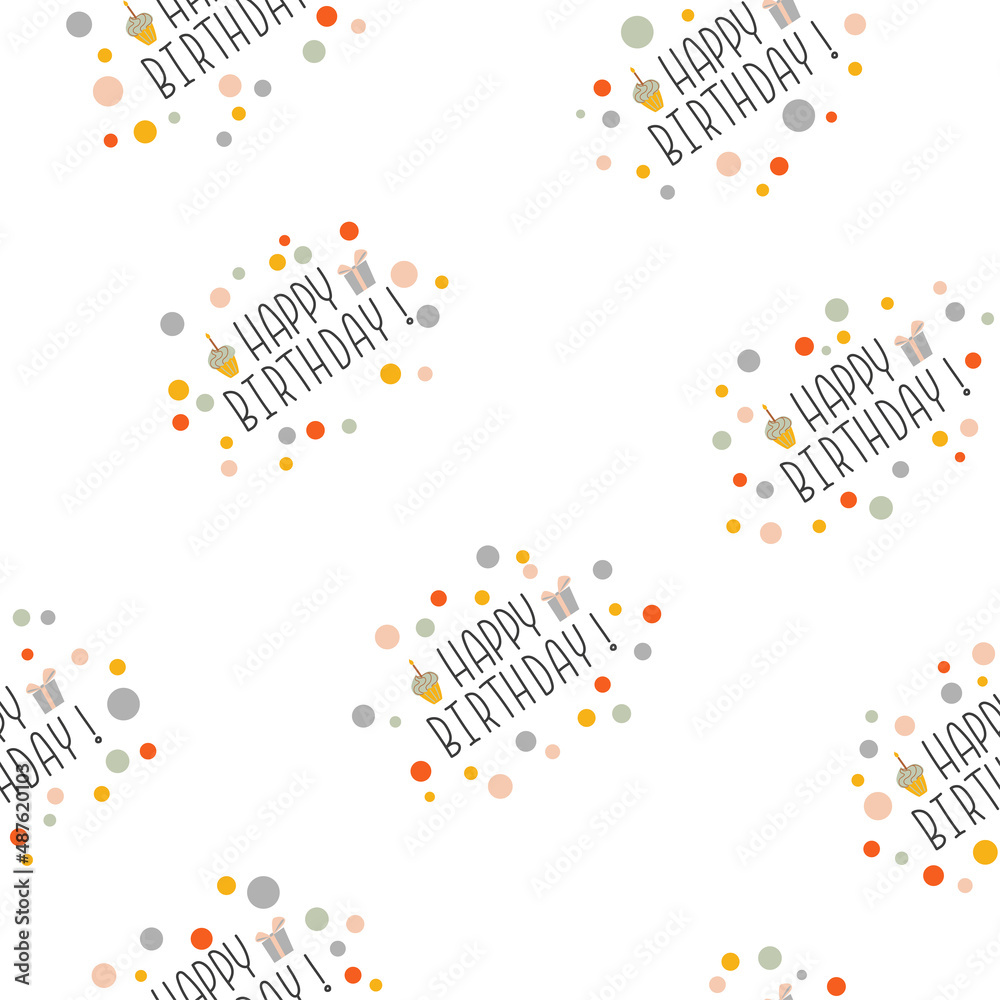 Seamless colorful pattern with "Happy Birthday" on white background ...