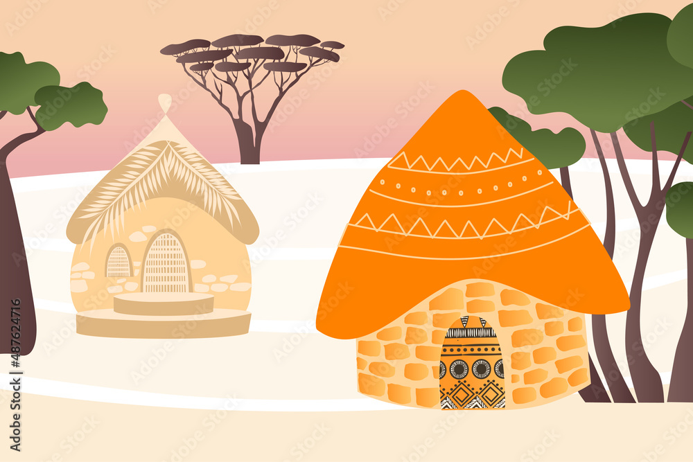 Vector Illustration of an African house or house of any tribe in orange ...