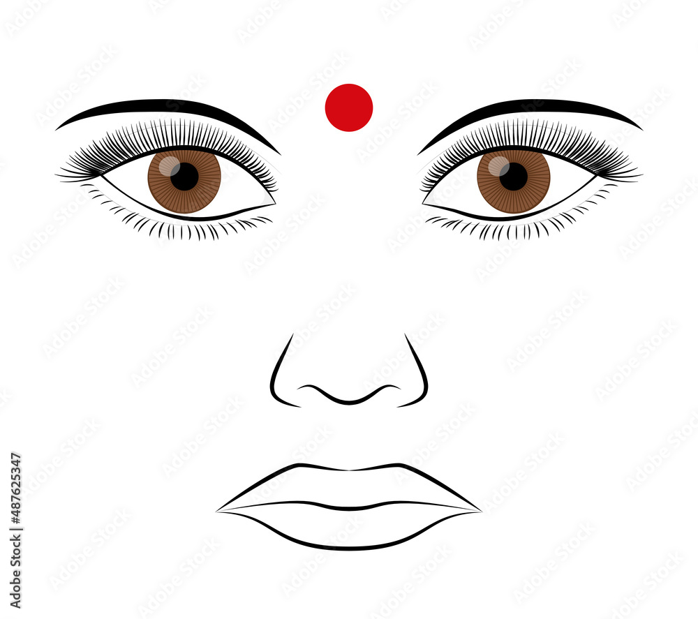 Bindi, colored red dot on the center of a forehead, traditionally worn ...