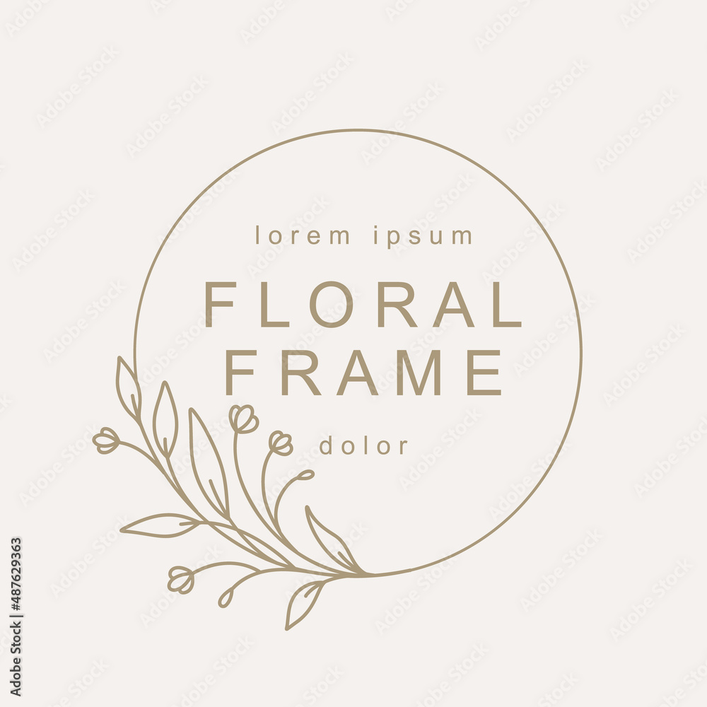 Elegant blossom floral frame. Logo template in minimal linear style ...