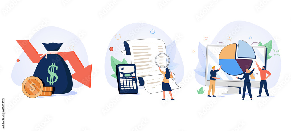Cost optimization concept set. Idea of financial and marketing strategy ...