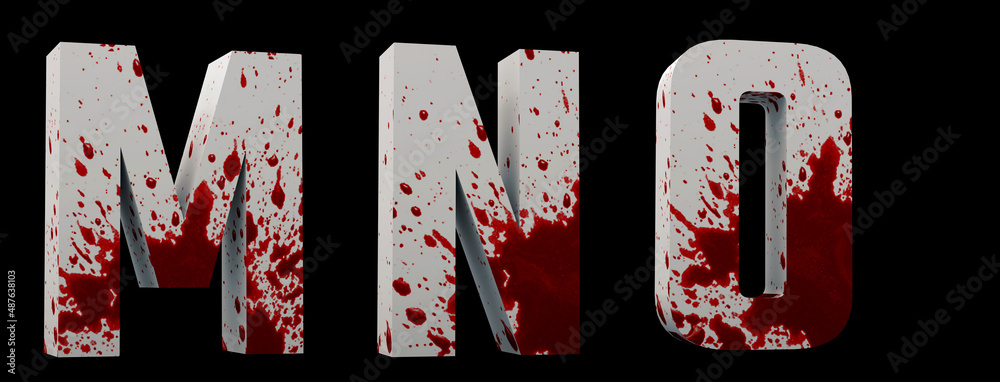 Alphabet blood. M, N, O. Letters horror. White letters smeared with ...