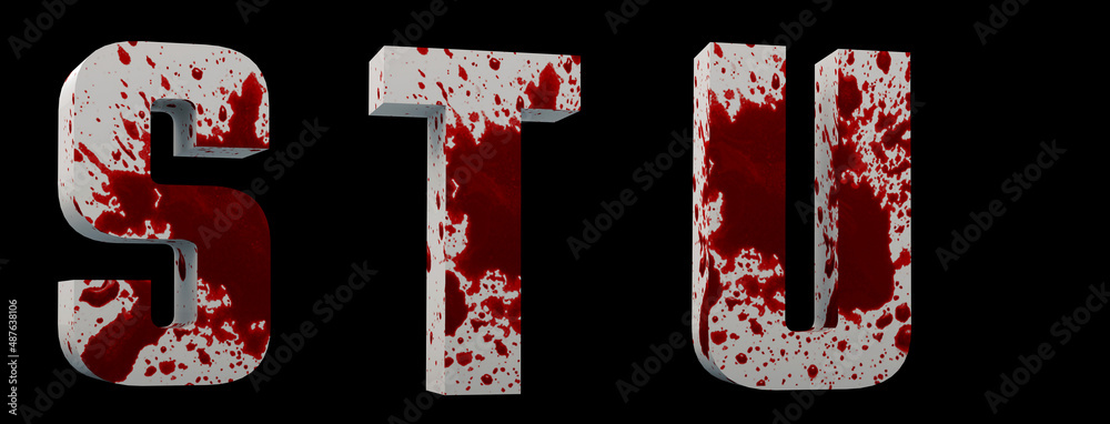 Alphabet blood. S, T, U. Letters horror. White letters smeared with ...