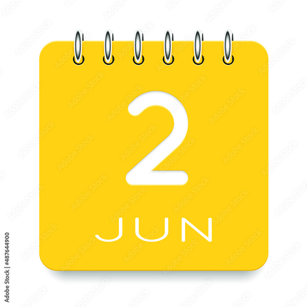 02 day of the month. June. Cute yellow calendar daily icon. Date day ...