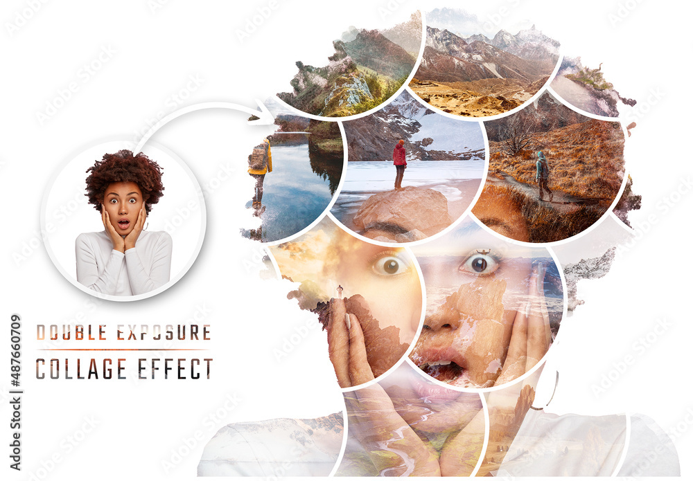 Photo Collage Double Exposure Frame Effect Mockup Stock Template ...