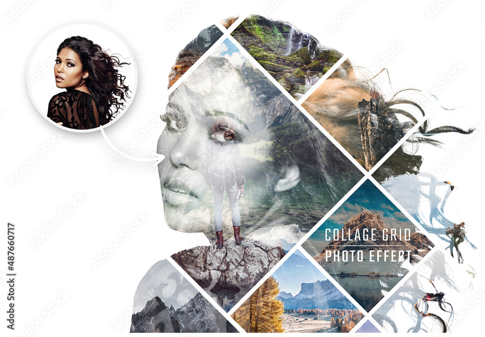 Photo Collage Double Exposure Album Effect Mockup Stock Template ...
