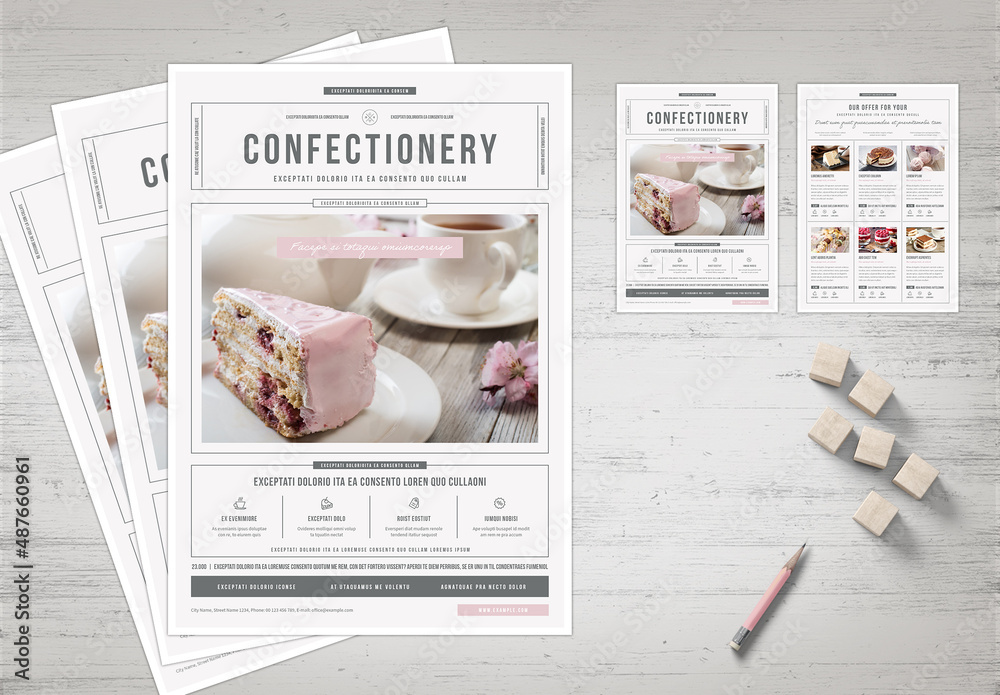 Confectionary Baker's Shop Flyer Template in Light Colors Stock ...