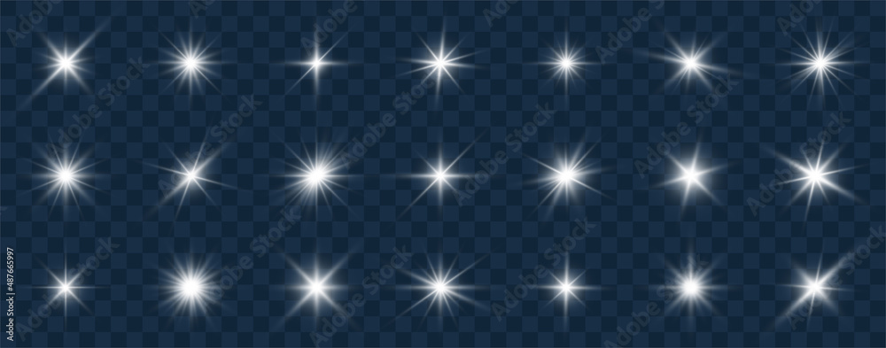 Sparkle star. Glowing stars set. Light effect. Sparkling stars effect ...