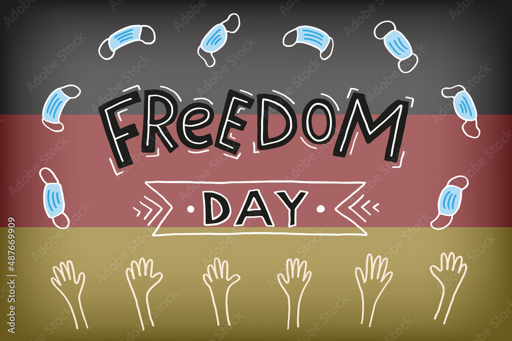 Handwritten inscription Freedom day in capital letters. Hands flipping ...
