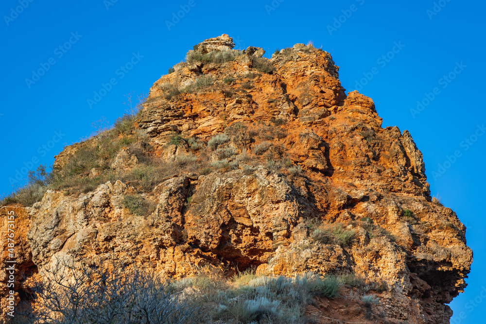 Rocks above Bolata Beach, located in Kaliakra Nature Reserve over Black ...