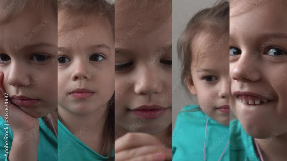 Video Collage Funny Happy Little Kid Close Up Preschool Girl Child ...