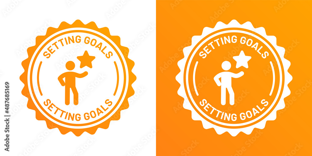 Setting goal icon on round badge. Business goal symbol vector ...